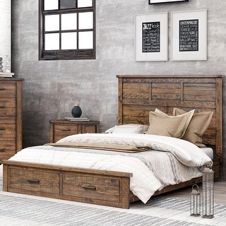 Rustic Reclaimed Solid Wood Framhouse Storage Queen Panel Bed with 2 ...
