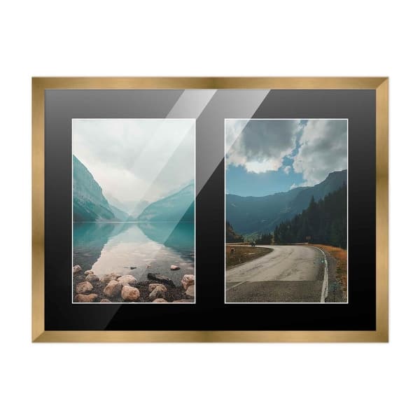 11x14 Gold Wood Collage Frame with Black Mat for 2 5x7 Pictures ...