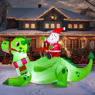 Joyfy 6 FT Long Christmas Dragon Inflatable, Santa Riding a Green ...
