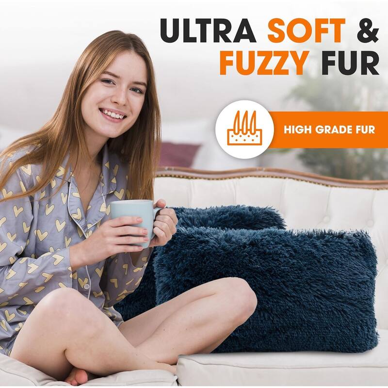 Cheer Collection 12"x20" Shaggy Long-hair Throw Pillows (Set of 2) - On ...