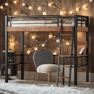Twin Size Metal Loft Bed with Built-in Desk, Multi-purpose Bed with ...