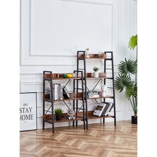 Metal Frame "H" Ladder Display Stand with 4 Tiers of Open Solid Wood ...