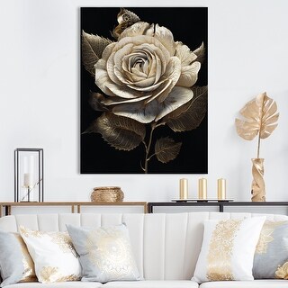 Designart "Retro White Rose Portrait On Black I" Rose Wall Art Living ...