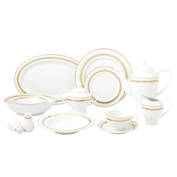 57 Piece Gold Dinnerware Set-New Bone China Service for 8 People - Bed ...