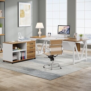 Executive Desk File Cabinet Set, Extra Large Workstation with Drawers ...