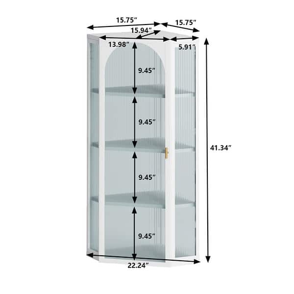 Glass Door Wall Mounted Corner Cabinet w/ Featuring Four-tier Storage ...