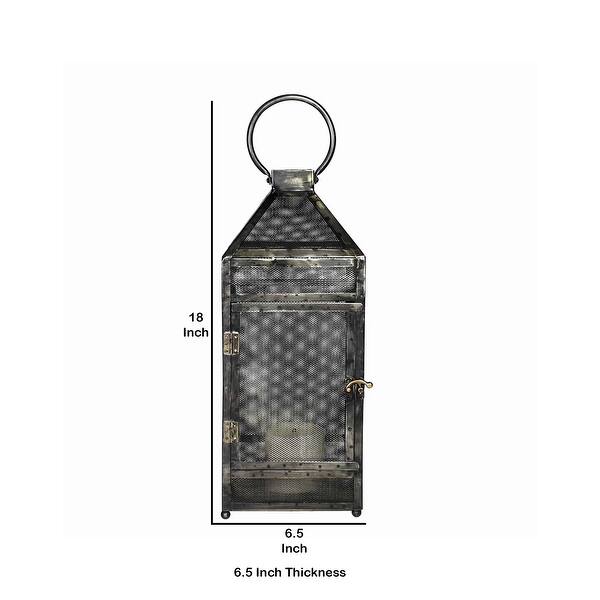 Mesh Design Metal Frame Lantern with Latch Lock, Small, Distressed Gray ...