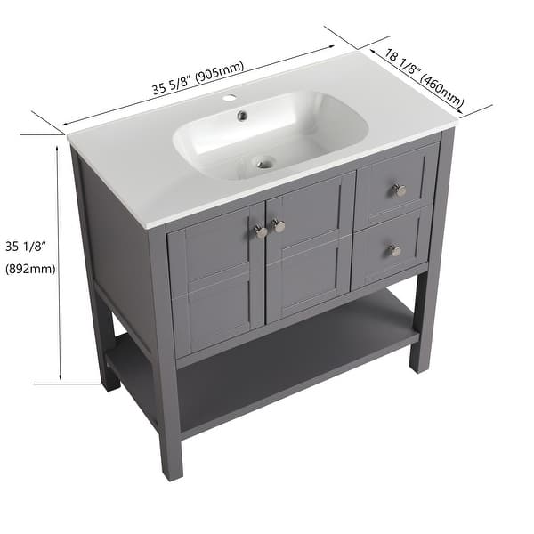 36x18" Freestanding Bathroom Vanity Top with Sink, Soft Close 2 Drawer ...