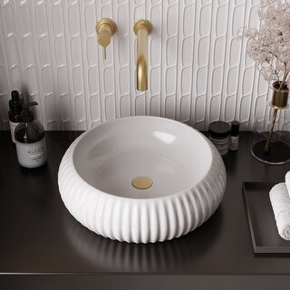 16" x 5'' Bathroom Sink,White Ceramic Circular Vessel Sink,Vitreous ...