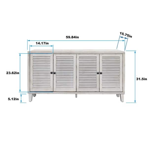 Wooden 4-Shutter Doors Storage Cabinet with Adjustable Shelves, Retro ...