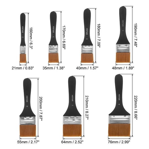7 Pcs Flat Paint Brushes Assorted Sized Nylon Artist Painting Brushes ...