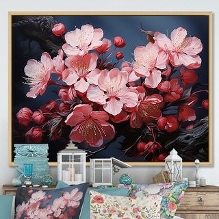 Designart "Pink Cherry Blossoms Tree At Night II" Cherry Pink Wall ...