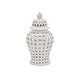 Deni 18 Inch Temple Jar with Lid, Pierced Carved Lattice Design, White ...
