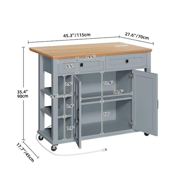 45" Rolling Kitchen Island with Storage & Drawers, Extendable Bar Table ...