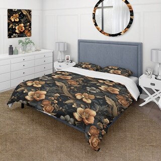 Designart "Vintage Noir Moody Patterns" Black Cottage Bedding Cover Set ...