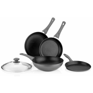 5-Piece Titanium Non-Stick Cookware Set in Gray with Glass Lids - Bed ...