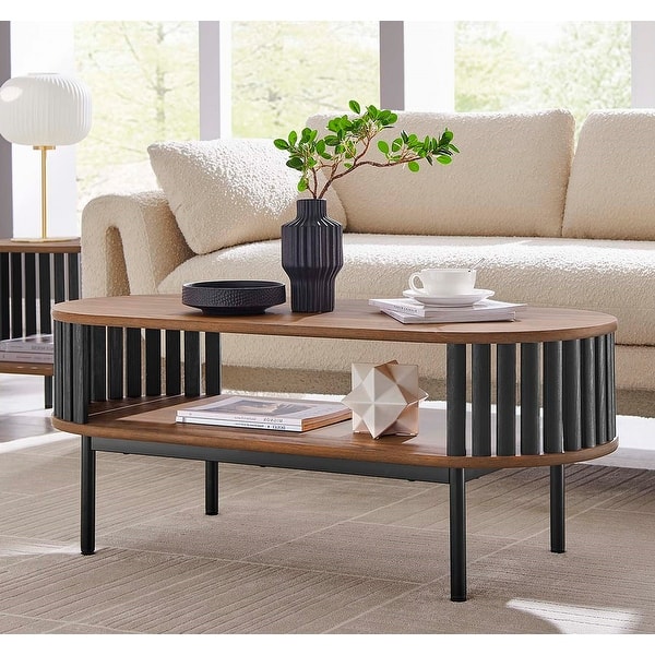 Collins Modern Two-tone Wooden Oval Coffee Table with Shelf - Bed Bath ...