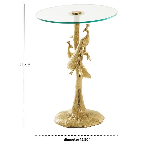Gold Aluminum Textured Peacock Accent Table with Glass Tabletop - Bed ...