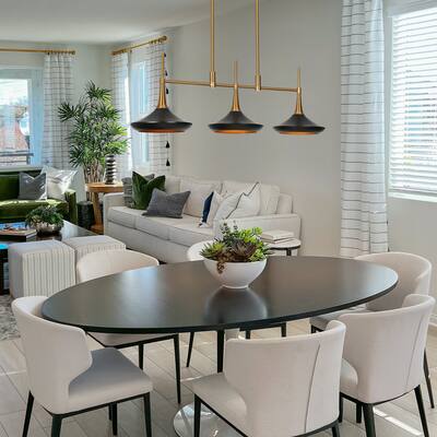 Conia Modern 3-Light Wheel Chandelier Black Gold Pendant Lights for ...