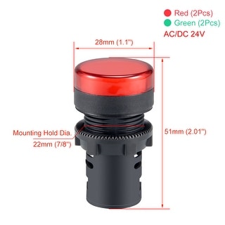 4Pcs AC/DC 24V Indicator Lights, Red&Green LED, Flush Panel Mount 22mm ...
