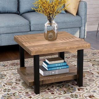 Small Wood Coffee Table Square 2 Layer Table with Open Shelf - Bed Bath ...