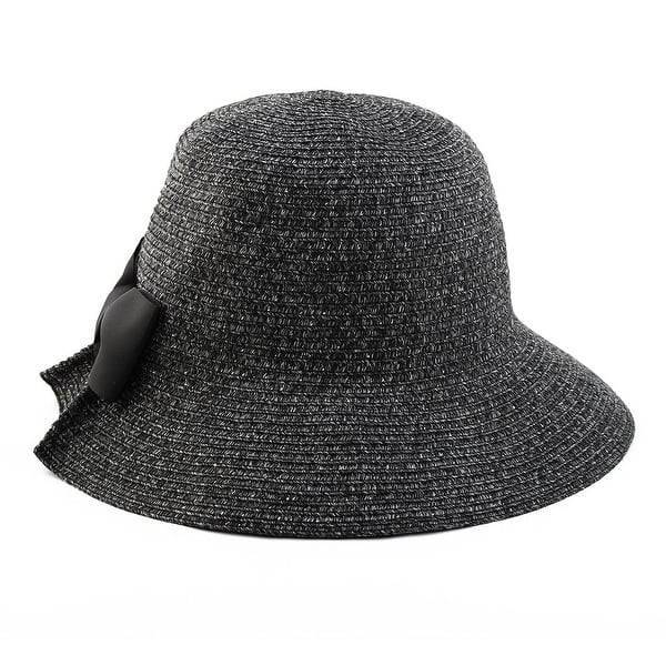 Women Lady Straw Bowknot Shape Brimmed Beach Hat Foldable Topee Floppy ...
