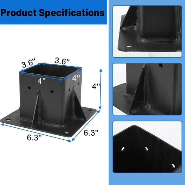 4Pcs Steel Post Base 4"x 4" Deck Post Brackets for Outdoor Fence ...