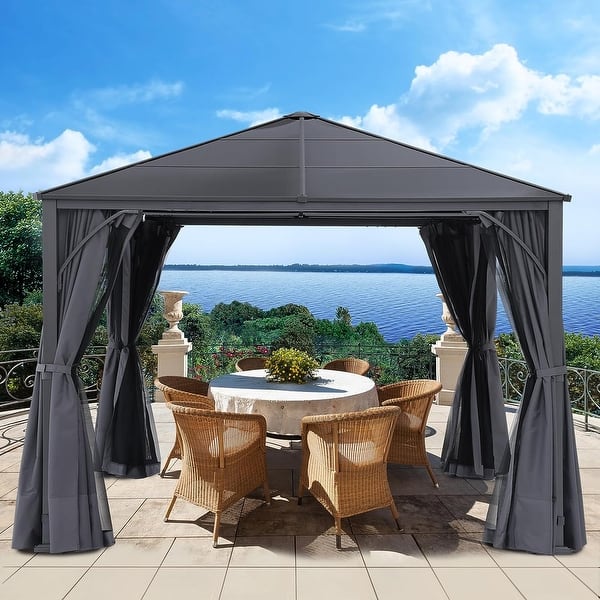 ABCCANOPY Hardtop Permanent Gazebo with Curtains and Netting - Bed Bath ...