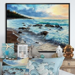 Designart "Wild Blue Ocean Waves XVII" Nautical & Coastal Framed Canvas ...