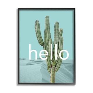 Stupell Bold Hello Cactus Greeting Blue Desert Dunes Framed Wall Art ...