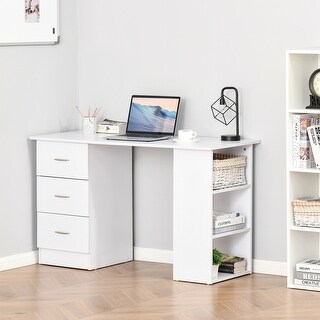 White MDF Desk with 3 Storage Drawers and Open Shelves for Home or ...
