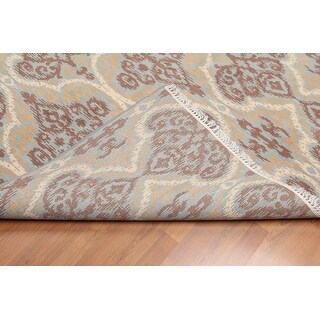 Hand-Knotted Ikat Design Aqua,Beige Oriental Area Rug Wool Contemporary ...