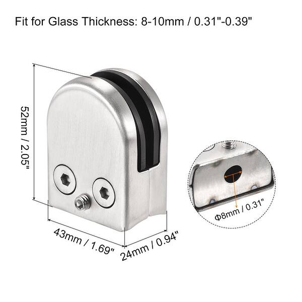 Glass Clamp, 2Pcs Curved Back Round Glass Bracket for 8-10mm - Silver ...