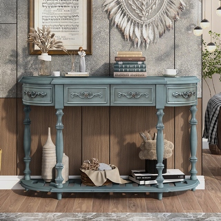 52 Modern Curved Console Table Solid Wood Sofa Table w 4 Drawers 1 Shelf Entryway Table for Hallway Living Room Antique Blue Bed Bath Beyond 39593511