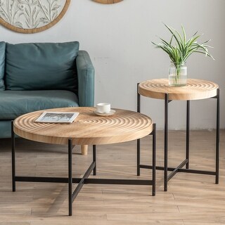 Modern Thread Design Round Coffee Table with Cross Legs Metal Base - N ...