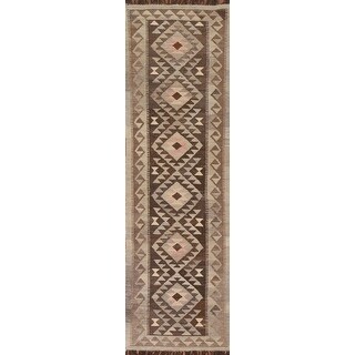 Geometric Kilim Brown Runner Rug Hand-woven Wool Carpet - 2'3"x 9'7 ...