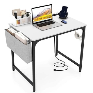 Costway 32" Computer Desk Small with Charging Station Storage Bag ...
