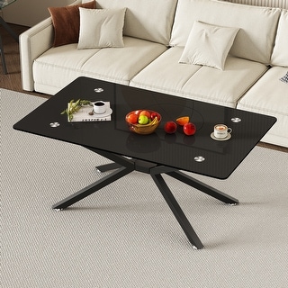 39.37" Rectangle Black Glass Coffee Table,Stylish Design with Black ...