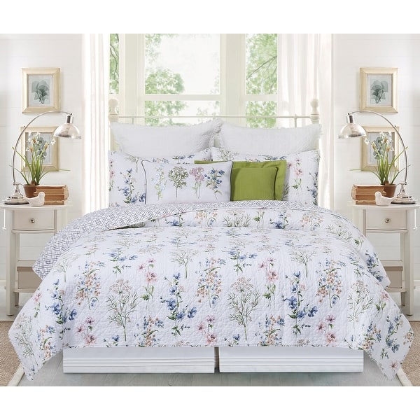 Cynthia Floral Cotton Quilt Set - Reversible and Machine Washable - On ...