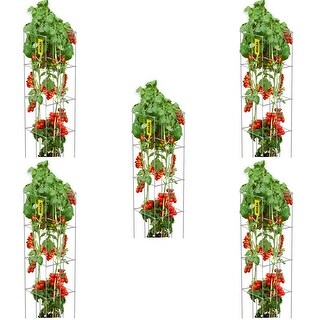 5 Pack Square Folding Tomato Cages 46" Plant Support Stake Tower Silver ...