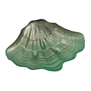 Gradient Green Giant Clam Shell Shaped Decorative Glass Dish - 4 X 15 X ...