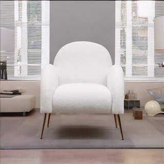 Accent Upholstered Single Chair White Sherpa Armchair with Golden Legs ...