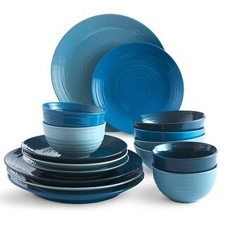 Siterra 16-Piece Casual Ocean Blue Dinnerware Set (Service for 4) - Bed ...