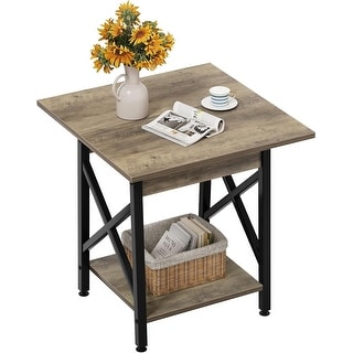 24 Inch End Table with X-Frame, 2-Tier Storage, Gray Wash for Living ...