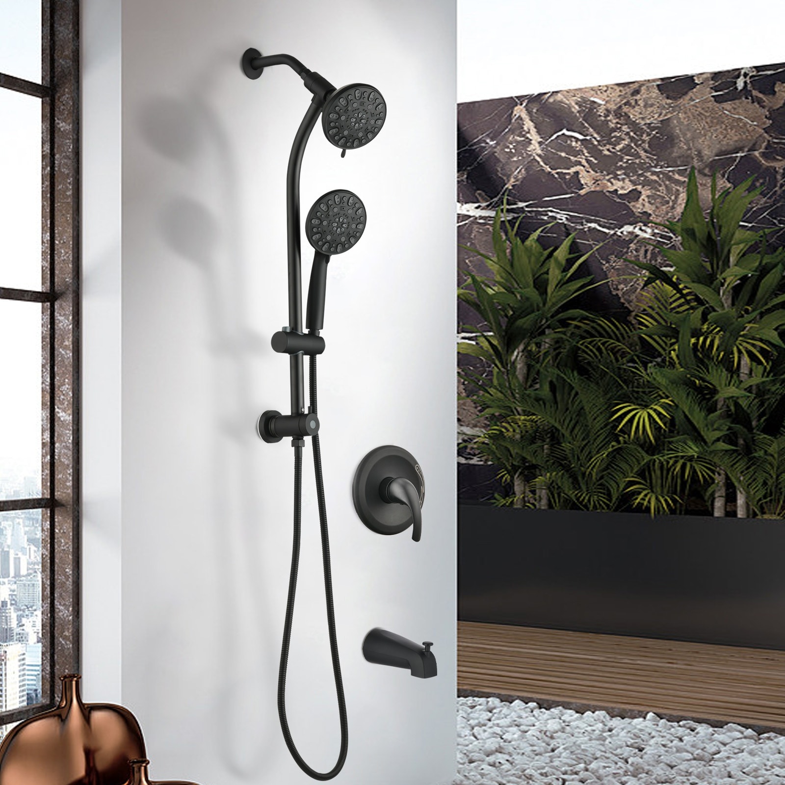 2-Spray Patterns 6 in. Wall Mount Dual Shower Heads Shower System with ...