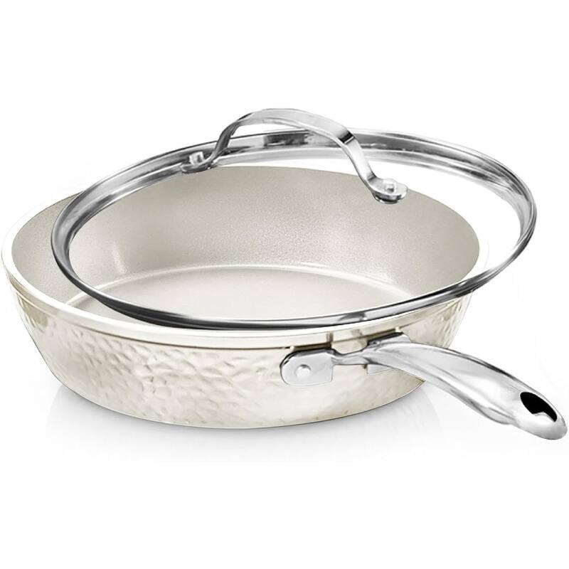 Gotham Steel Hammered Cream 10" Ceramic Nonstick Fry Pan with Lid ...