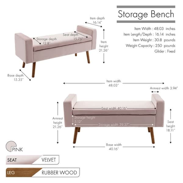 Porthos Home Brynn Velvet Storage Bench with Rubberwood Legs - Bed Bath ...