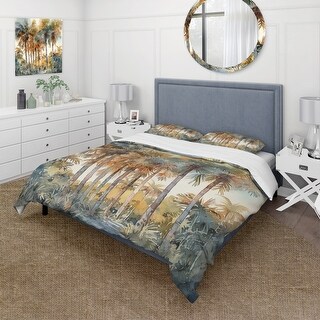 Designart "Green Palm Tree Paradise III" Green Traditional - Bedding ...
