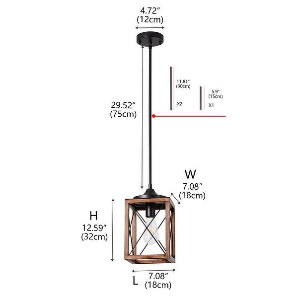 Vintage 1-Light Cuboid Frame Brown Wood Grain Hanging Lamp - Bed Bath ...