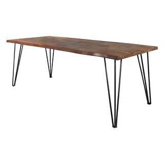 Emory Sheesham Grey and Gunmetal Rectangular Hairpin-Leg Dining Table ...